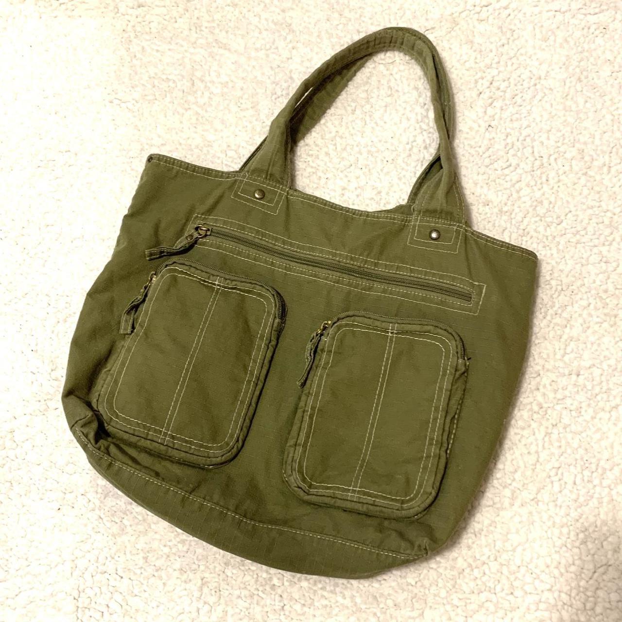 Y2K Dark Army Green Canvas Tote Bag Purse - Early... - Depop
