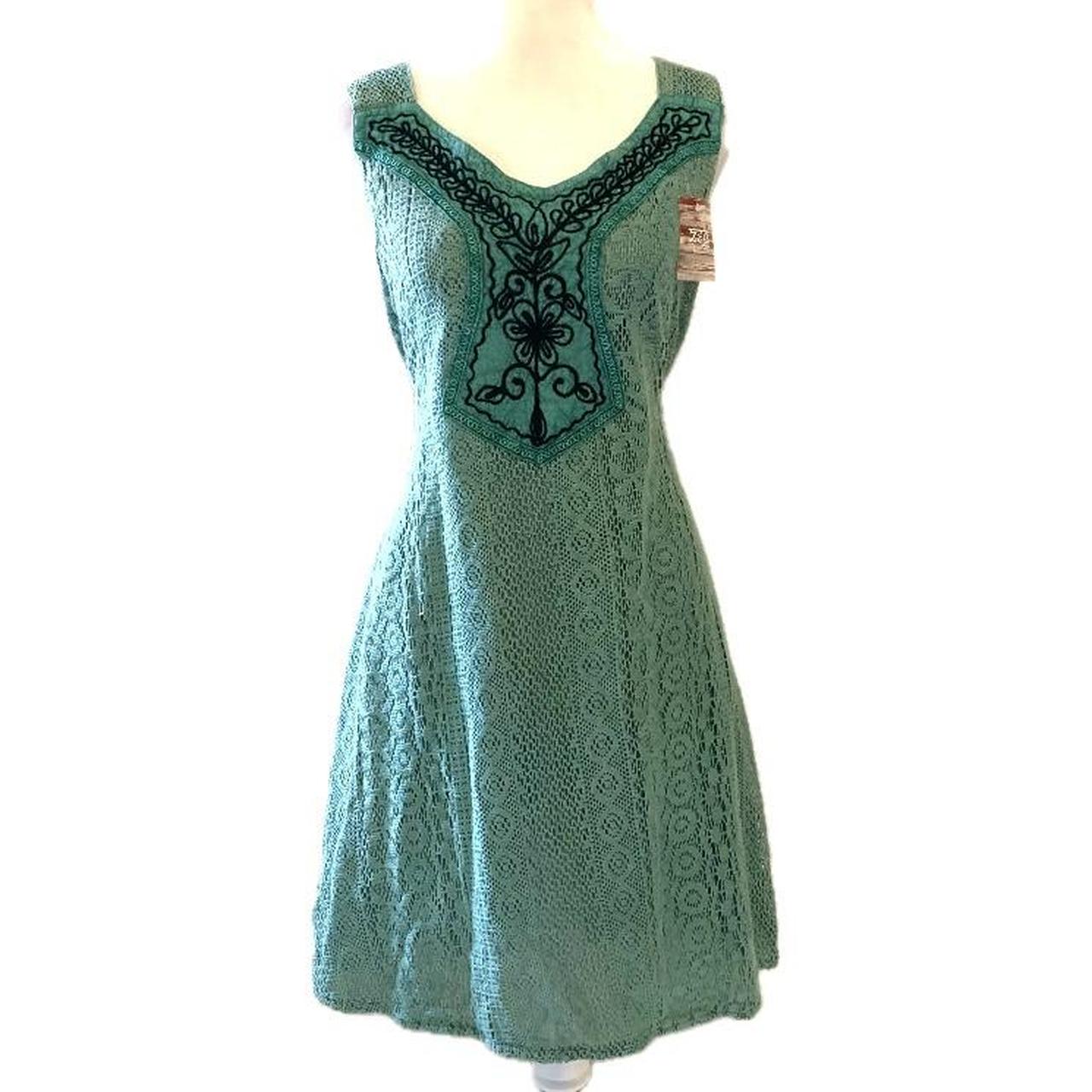 Deadstock Boho Indie Blue Embroidered Midi Dress –... | Depop