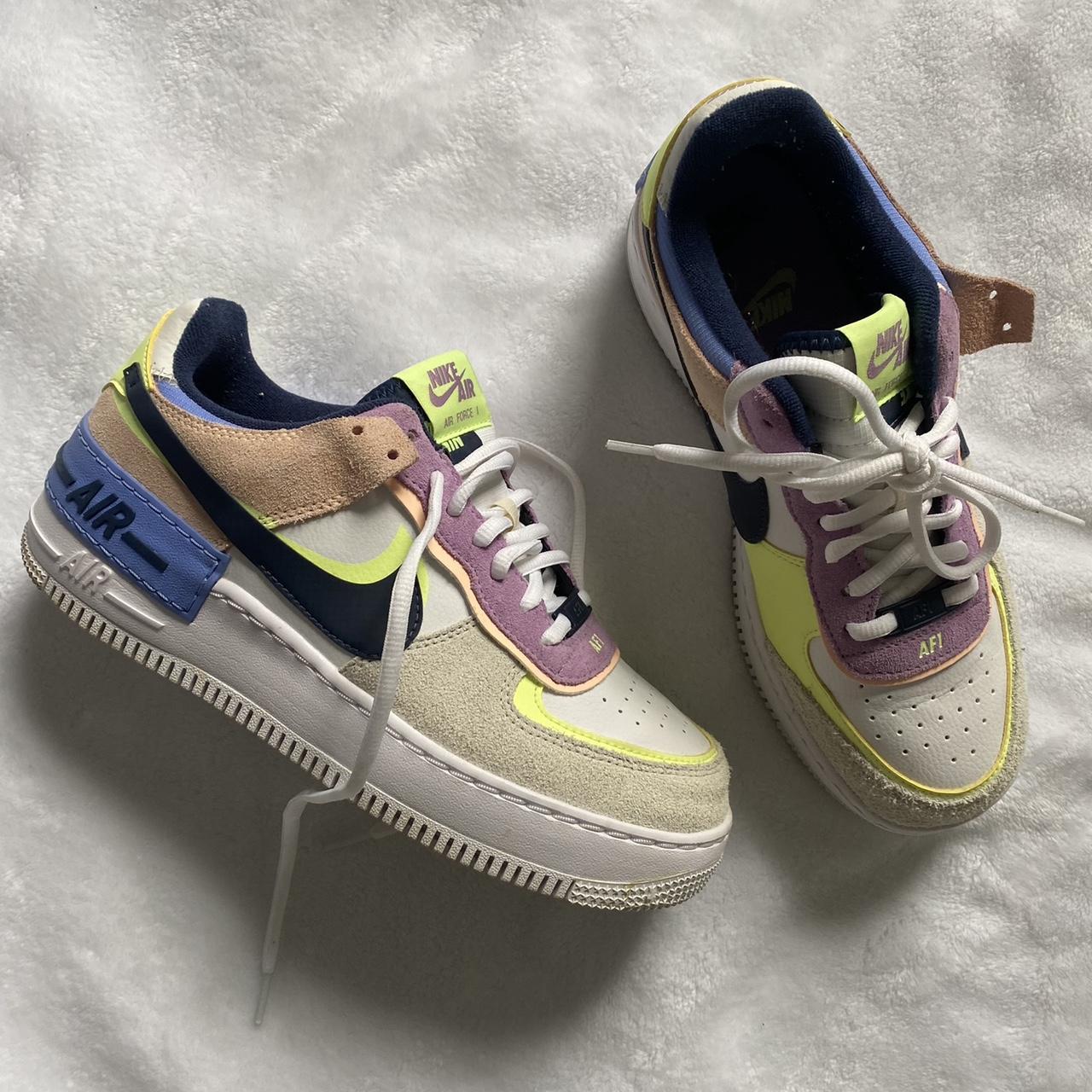 size 9 womans multi colored air force 1’s. lightly... - Depop