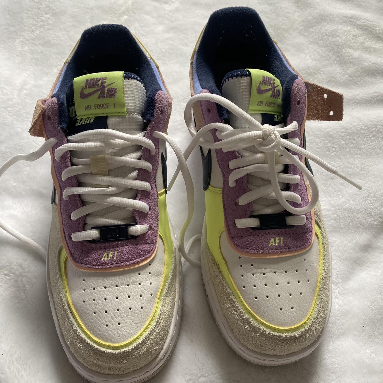 size 9 womans multi colored air force 1’s. lightly... - Depop