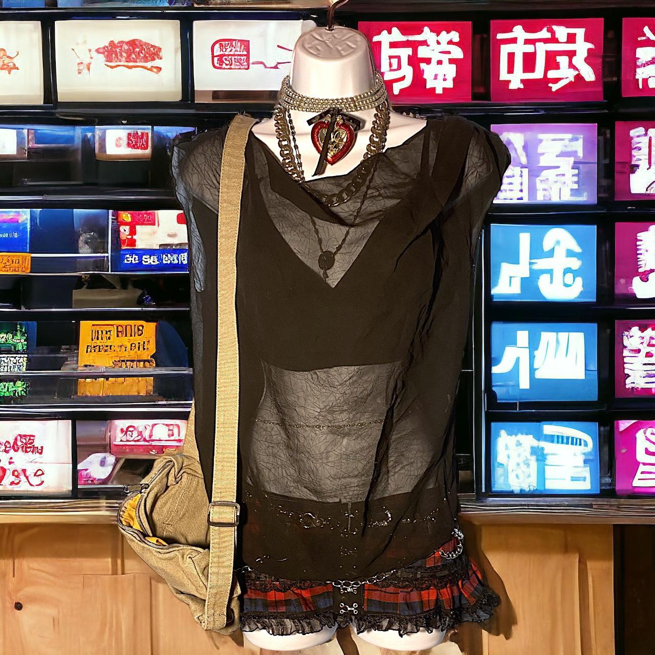 📷 ༘ ⋆｡ ˚ Black Transparent sheer top Sz -... - Depop