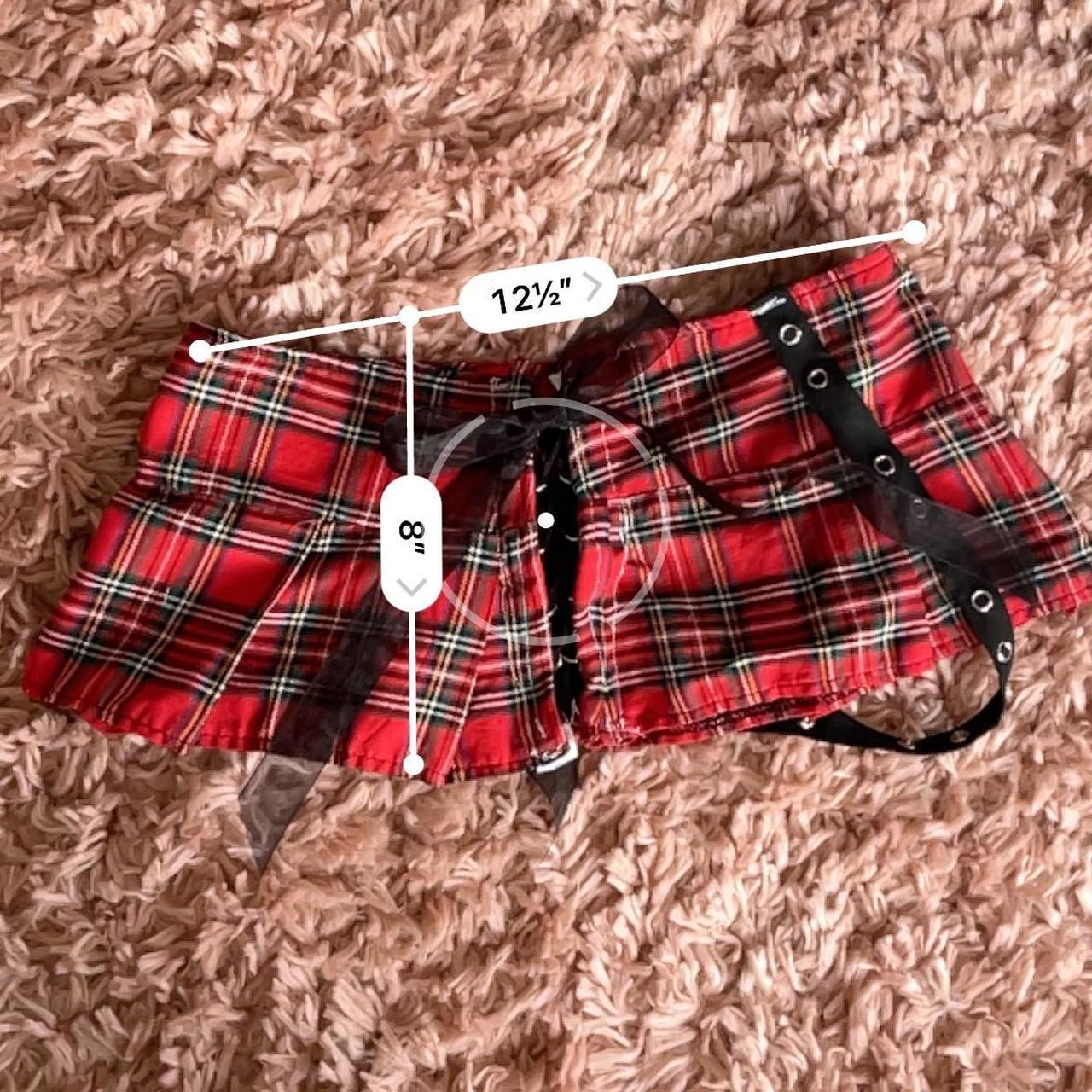 Red tartan ultra mini skirt with black lace-up... - Depop