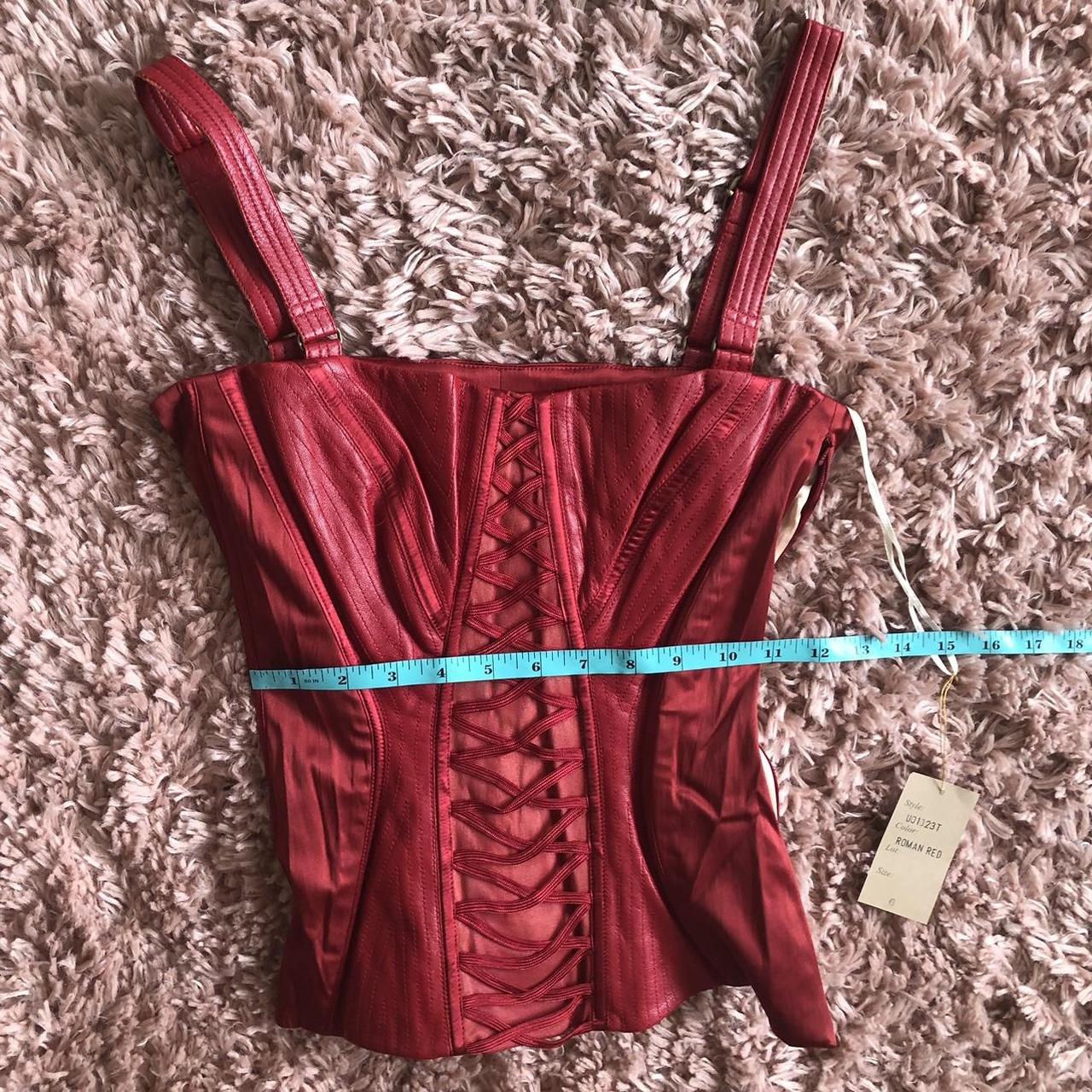 Rockstar gf 90s red leather corset ⭐️ Measurements... - Depop