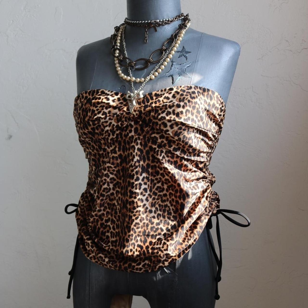 Leopard print tube top with adjustable ruched sides... - Depop