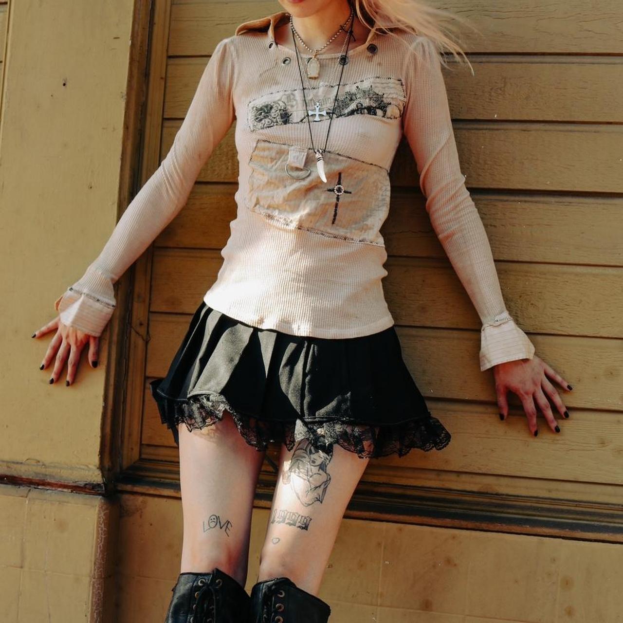 ⭐️Cream and black grunge angel collared top with a... - Depop