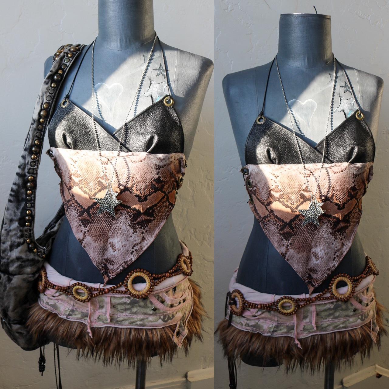 🇺🇸Handmade leather and snake skin halter top - Depop