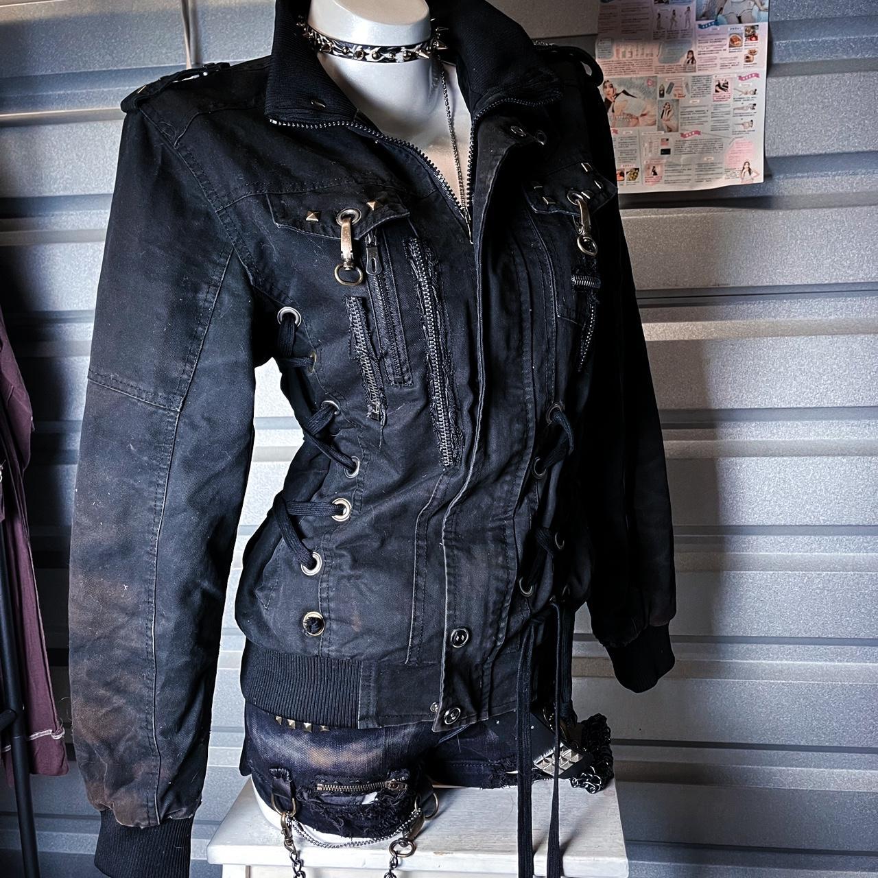 🇺🇸visual kei goth punk faded lace up jacket with... - Depop