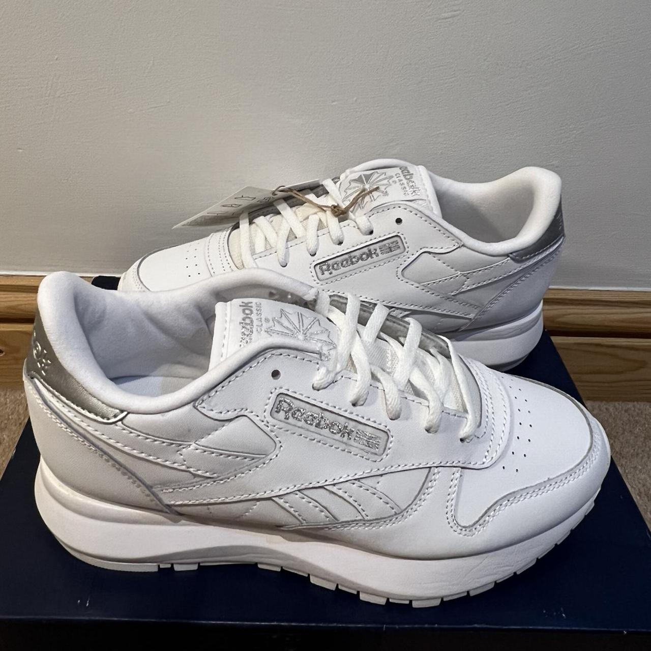 Reebok Classic Leather Reebok White & Silver... - Depop