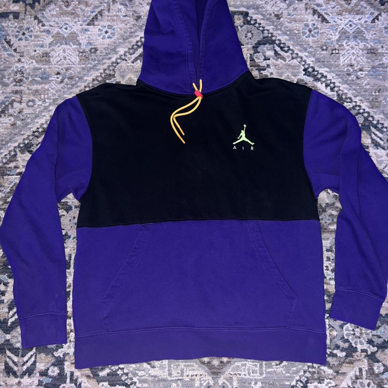 Black and Purple Air Jordan Hoodie Size Large - Depop