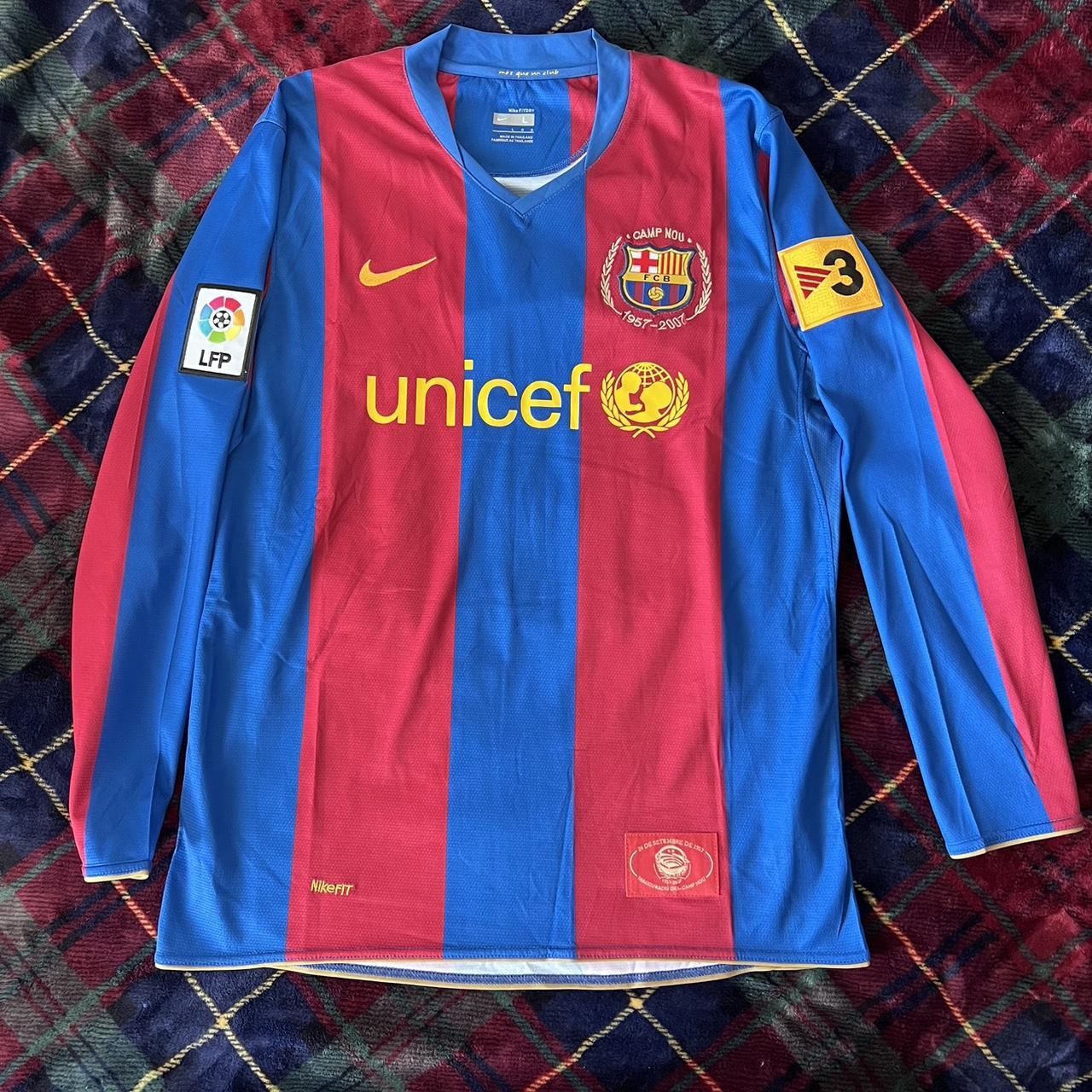 FC Barcelona 2007 Retro Jersey #10 Ronaldinho Worn... - Depop