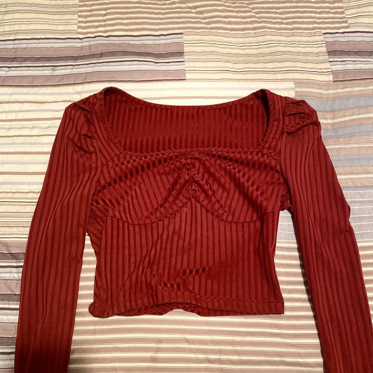 cute red crop top with ruffled shoulder for... - Depop