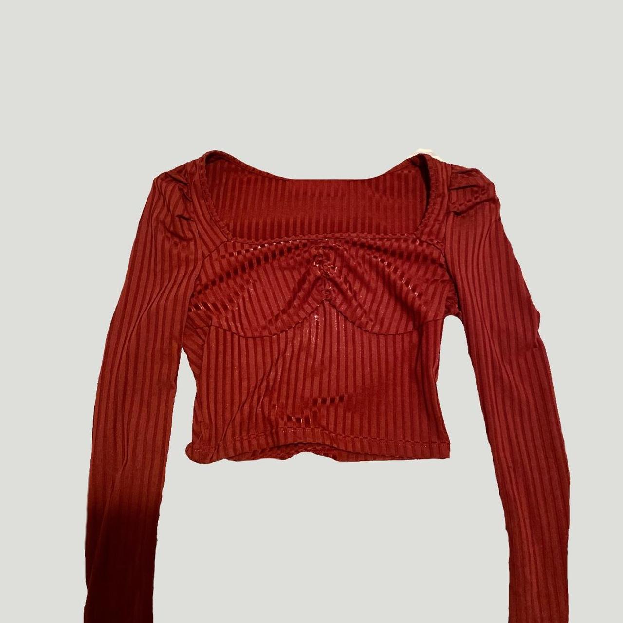 cute red crop top with ruffled shoulder for... - Depop