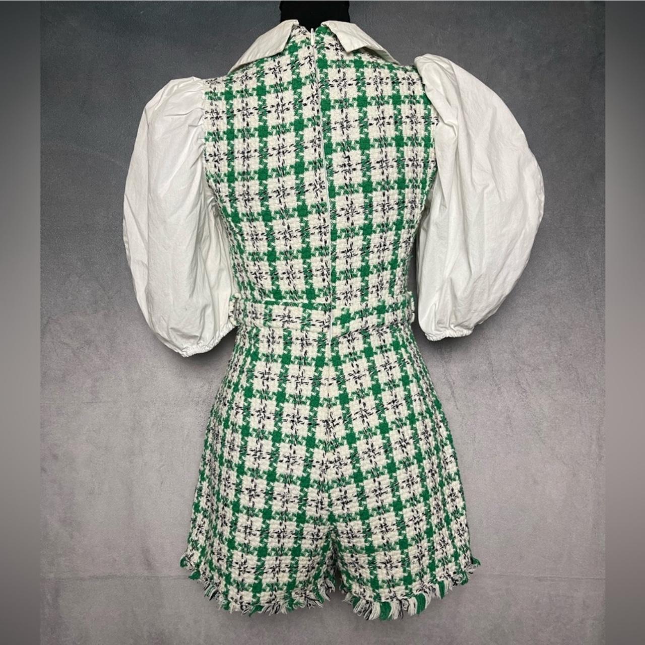 Green tweed schoolgirl preppy romper jumsupit with... - Depop