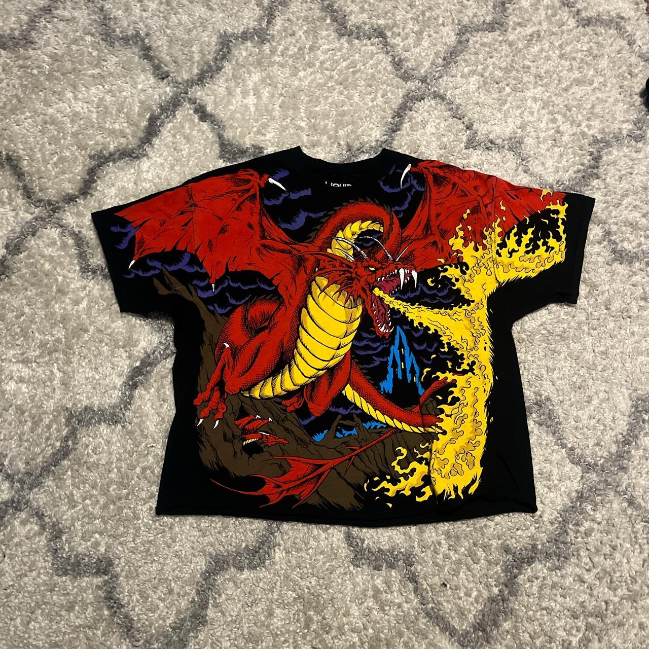 Vintage Liquid Blue Dragon Tee Size xl Hem cut... - Depop