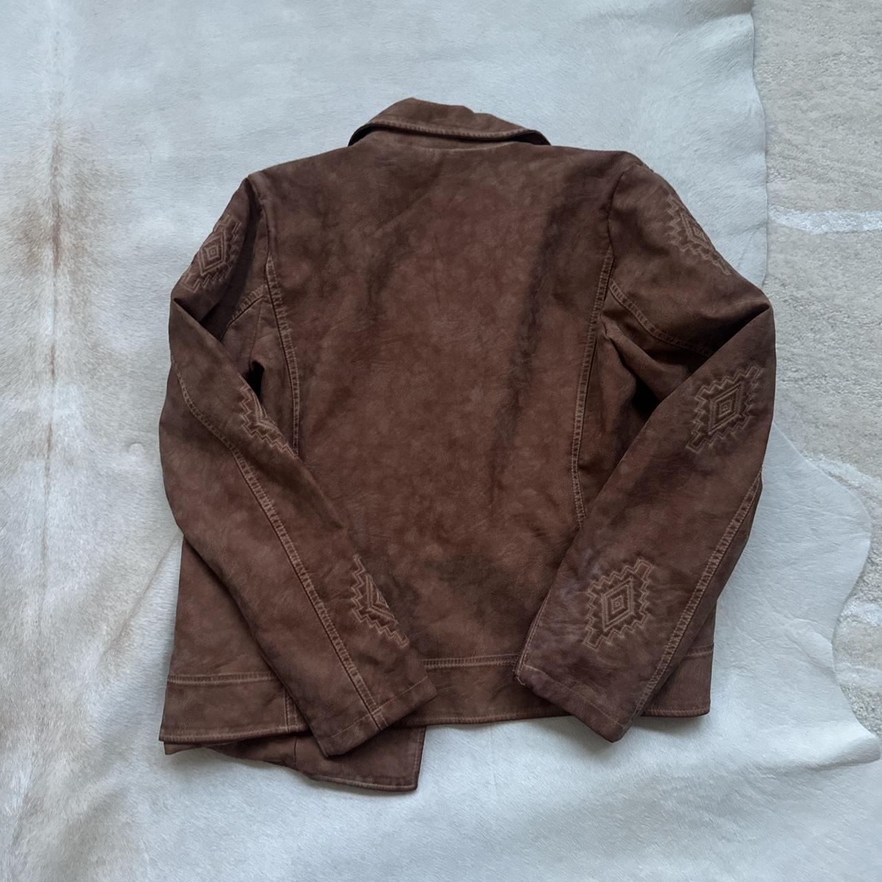 Montana Co. Leather Brown Collar zip-up Jacket... - Depop