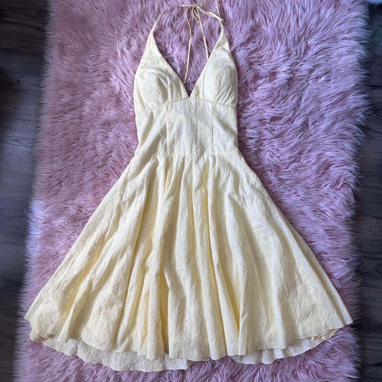 Reclaimed Vintage Women's Cream and Yellow Dress | Depop