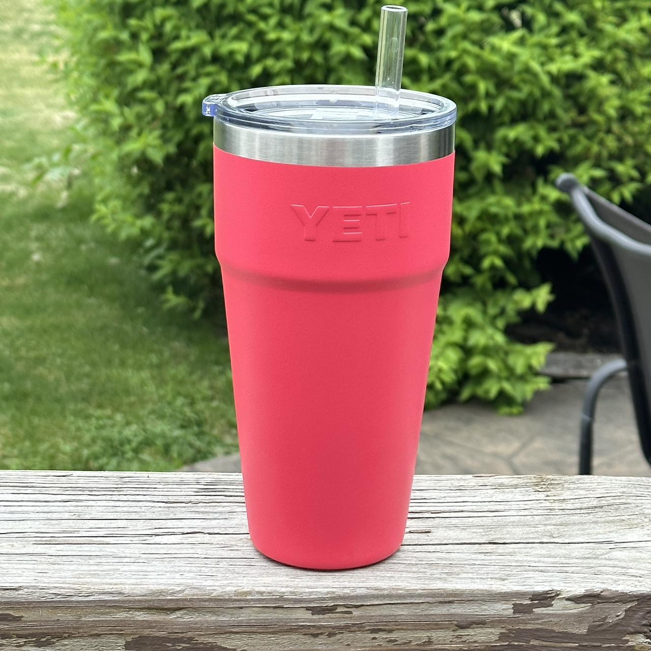 pink yeti Tumblr with straw - Depop