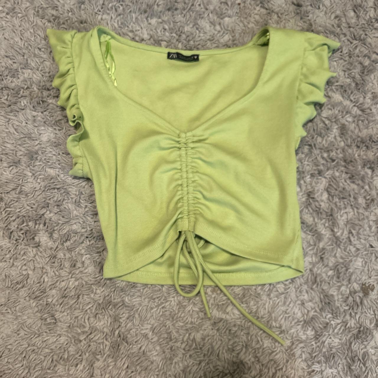 green zara tank/shirt with ruffles on the sleeves!... - Depop