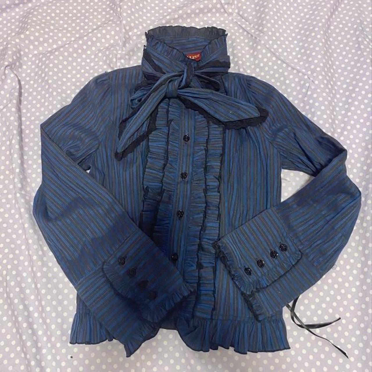 Women's Black and Navy Blouse | Depop