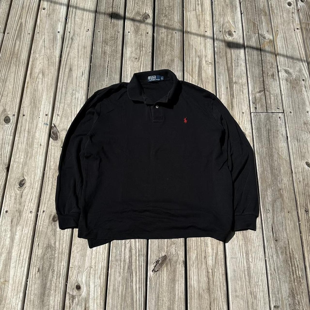 Vintage 90s Polo Ralph Lauren Black Long Sleeve Polo... - Depop