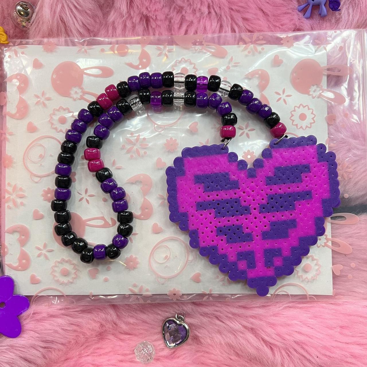Purple/Pink Skeleton Heart Kandi Necklace - Beaded... | Depop