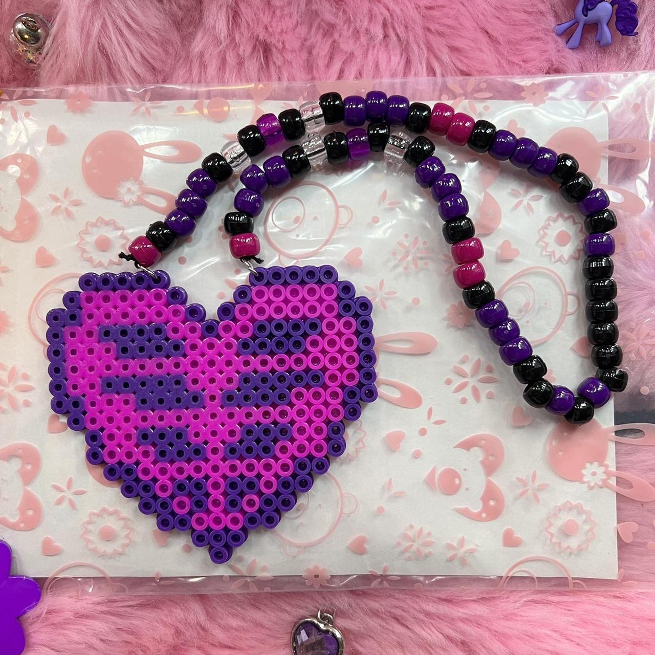 Purple/Pink Skeleton Heart Kandi Necklace - Beaded... | Depop