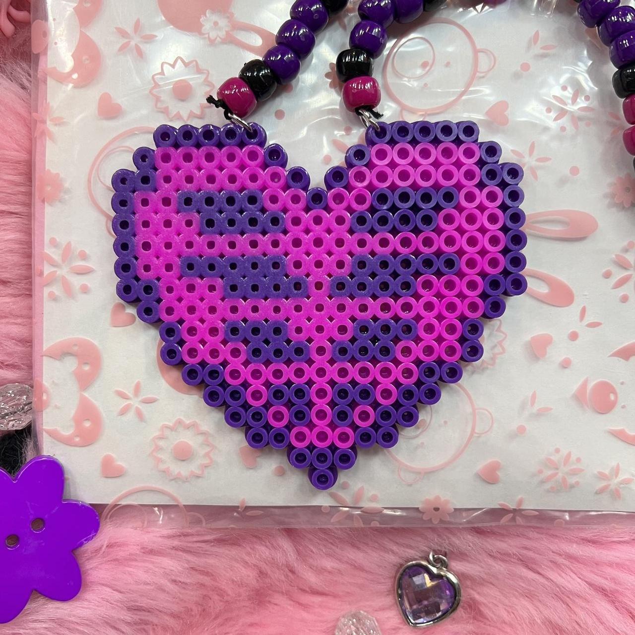 Purple/Pink Skeleton Heart Kandi Necklace - Beaded... | Depop