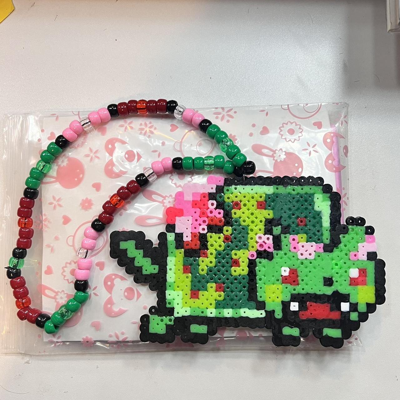 Zombie Nyan Cat Kandi Necklace - Beaded Perler Bead... | Depop
