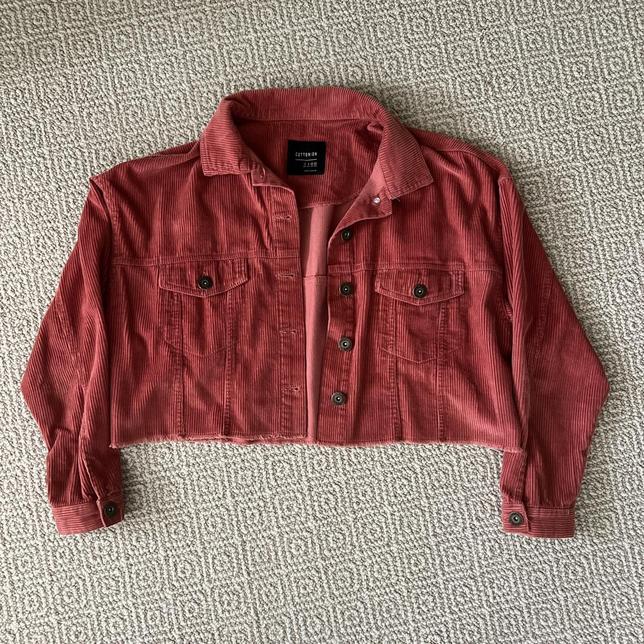 Cropped dusty pink corduroy jacket Size 8 100%... - Depop
