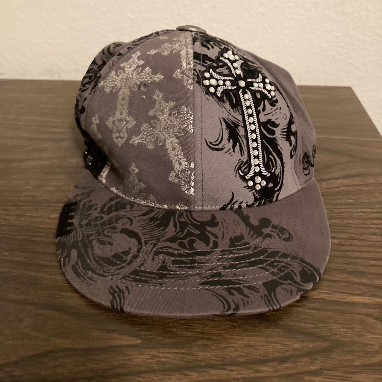 sick cross design on a baseball cap metallic silver... - Depop