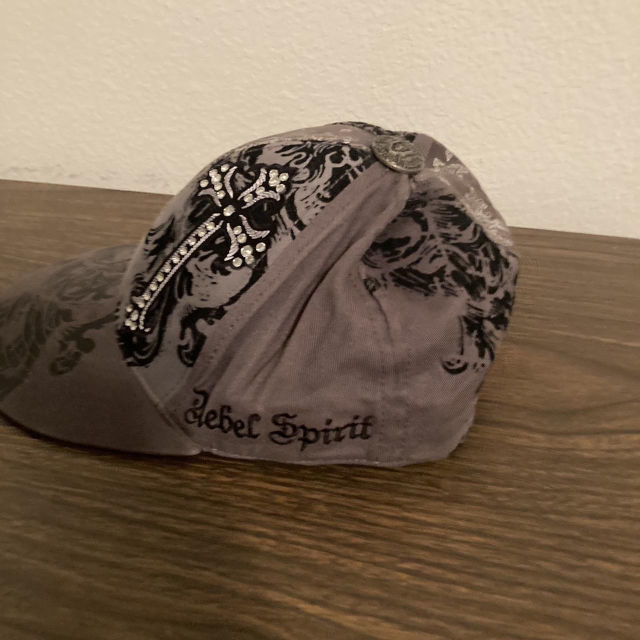 sick cross design on a baseball cap metallic silver... - Depop