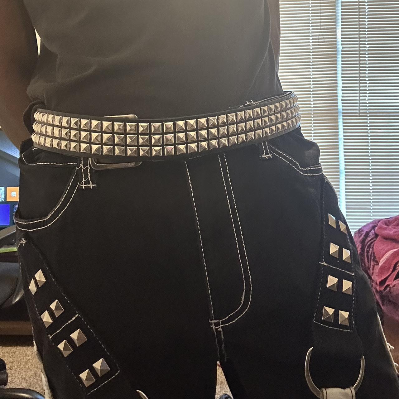 Silver Pyramid studded punk belt... - Depop