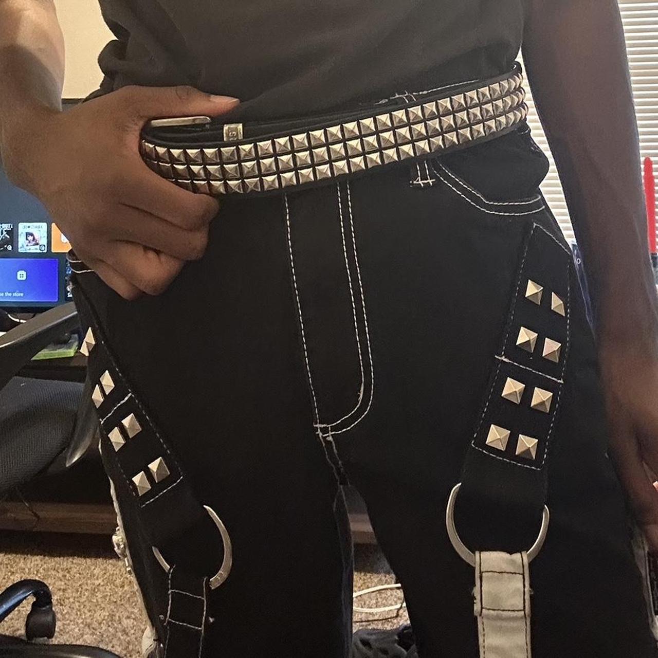 Silver Pyramid studded punk belt... - Depop