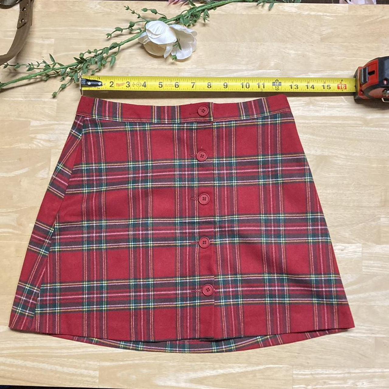 Chuu Korean Red Plaid Mini Skirt Size: KR M (very... - Depop