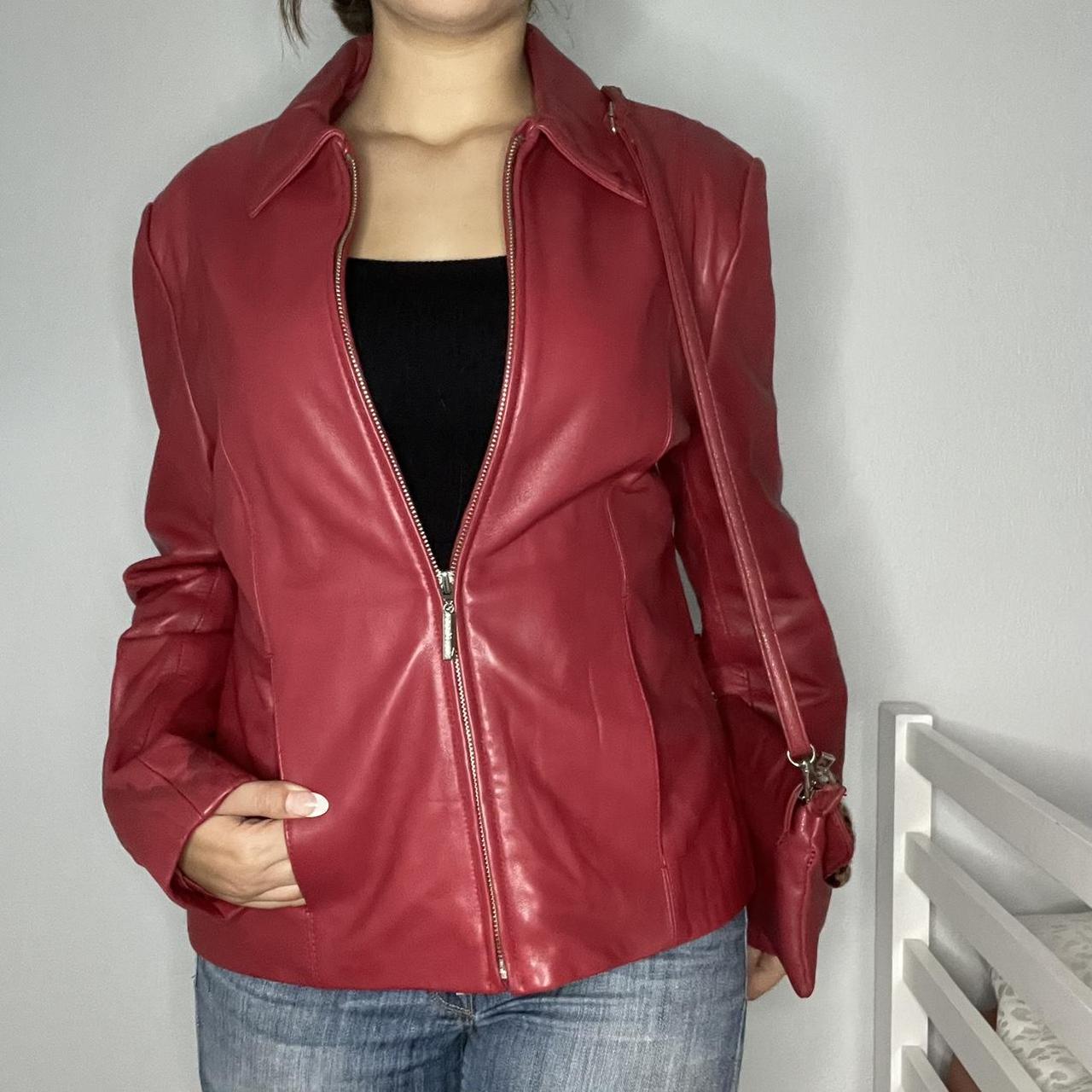 Iconic Cherry Red leather Jacket 🍒 -dark spot on... - Depop