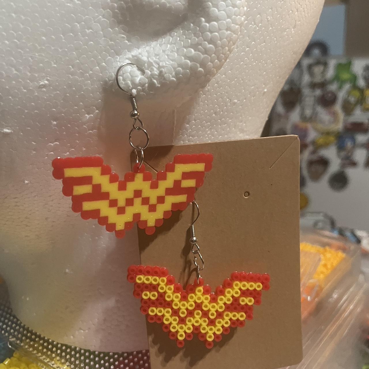 Perler Bead Earrings Wonder Woman Hand made - Depop