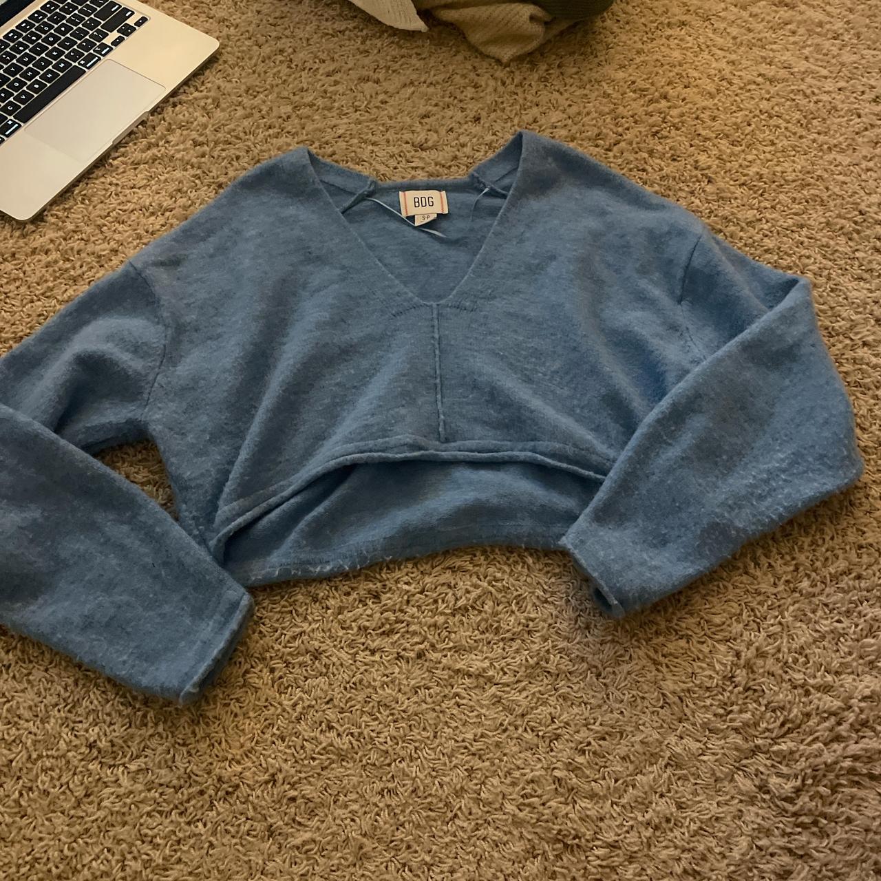 cropped blue sweater small never worn super soft and... - Depop