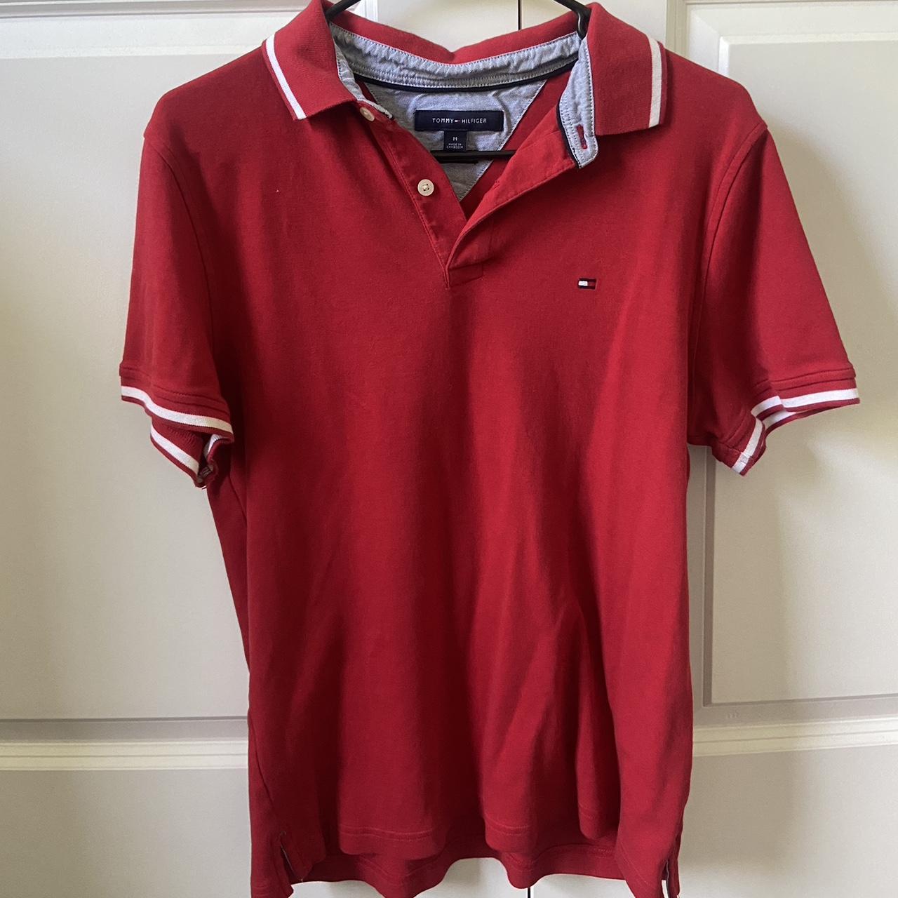 Mens Tommy Hilfiger Red Collared Shirt Size... - Depop