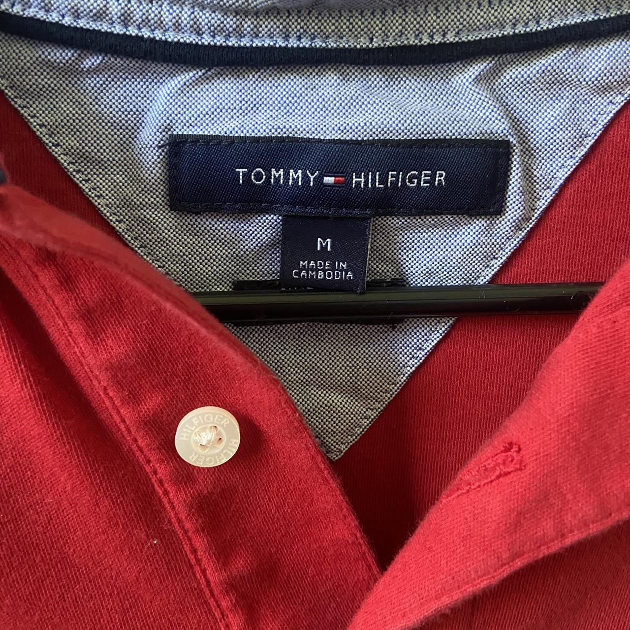 Mens Tommy Hilfiger Red Collared Shirt Size... - Depop