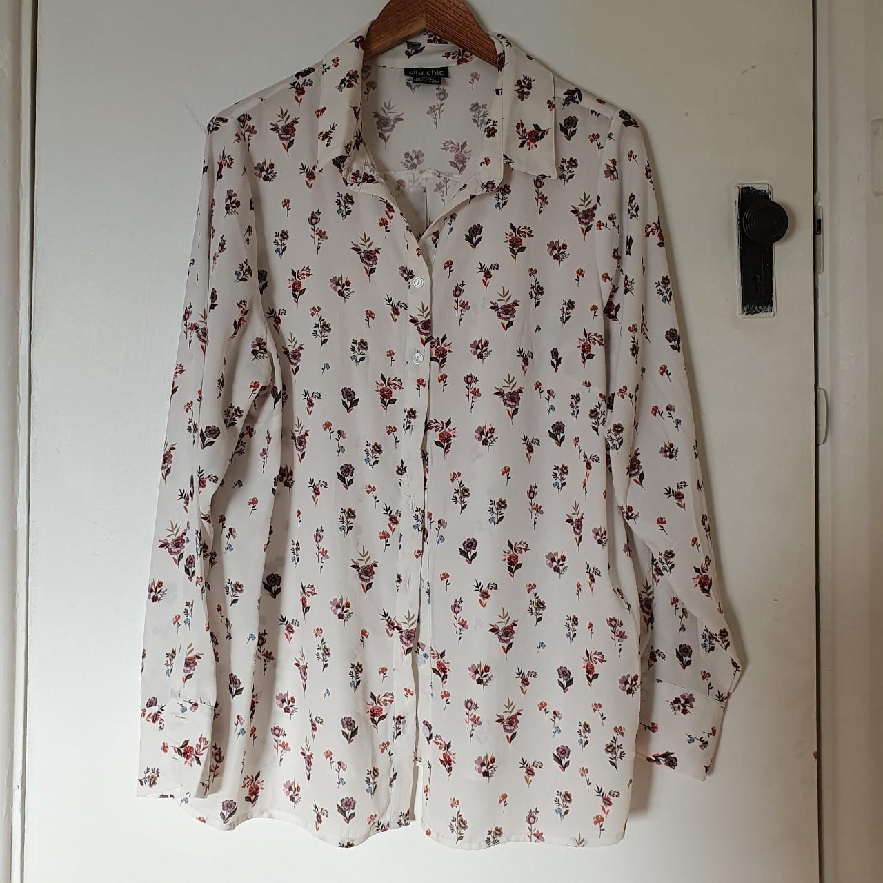 City Chic white shirt blouse with multicolour floral... - Depop
