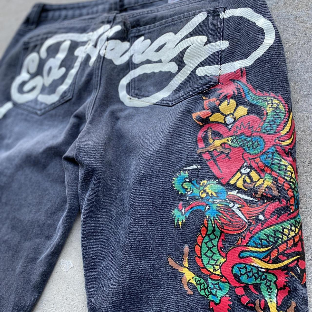 baggy black washed ED HARDY JEANS #y2k #edhardy... - Depop