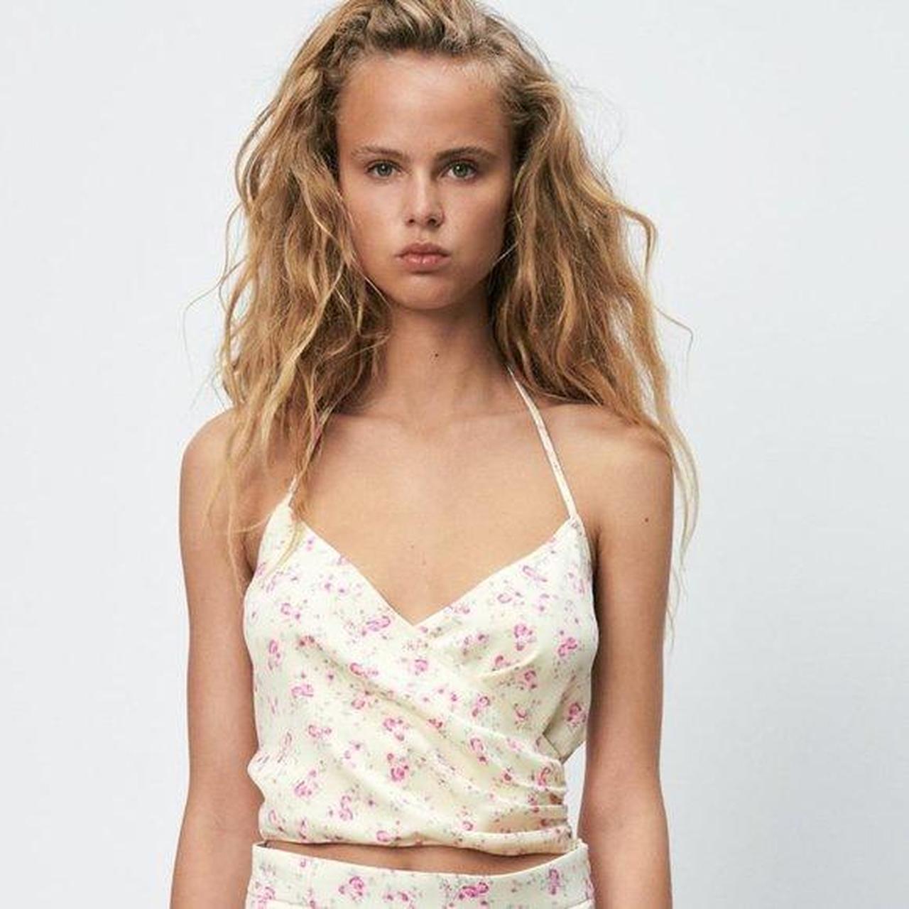 Zara Floral Printed Wrap Tie Back Crop Top New With Depop