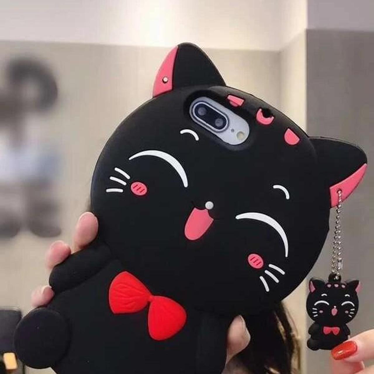 Black Cartoon Cat Phone Case for iPhone 13 Pro... | Depop