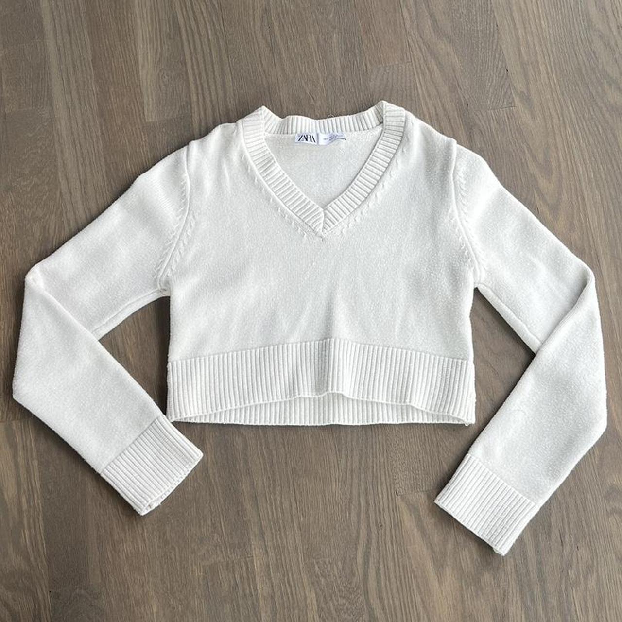 Zara white knit cropped sweater Soft material Size... - Depop