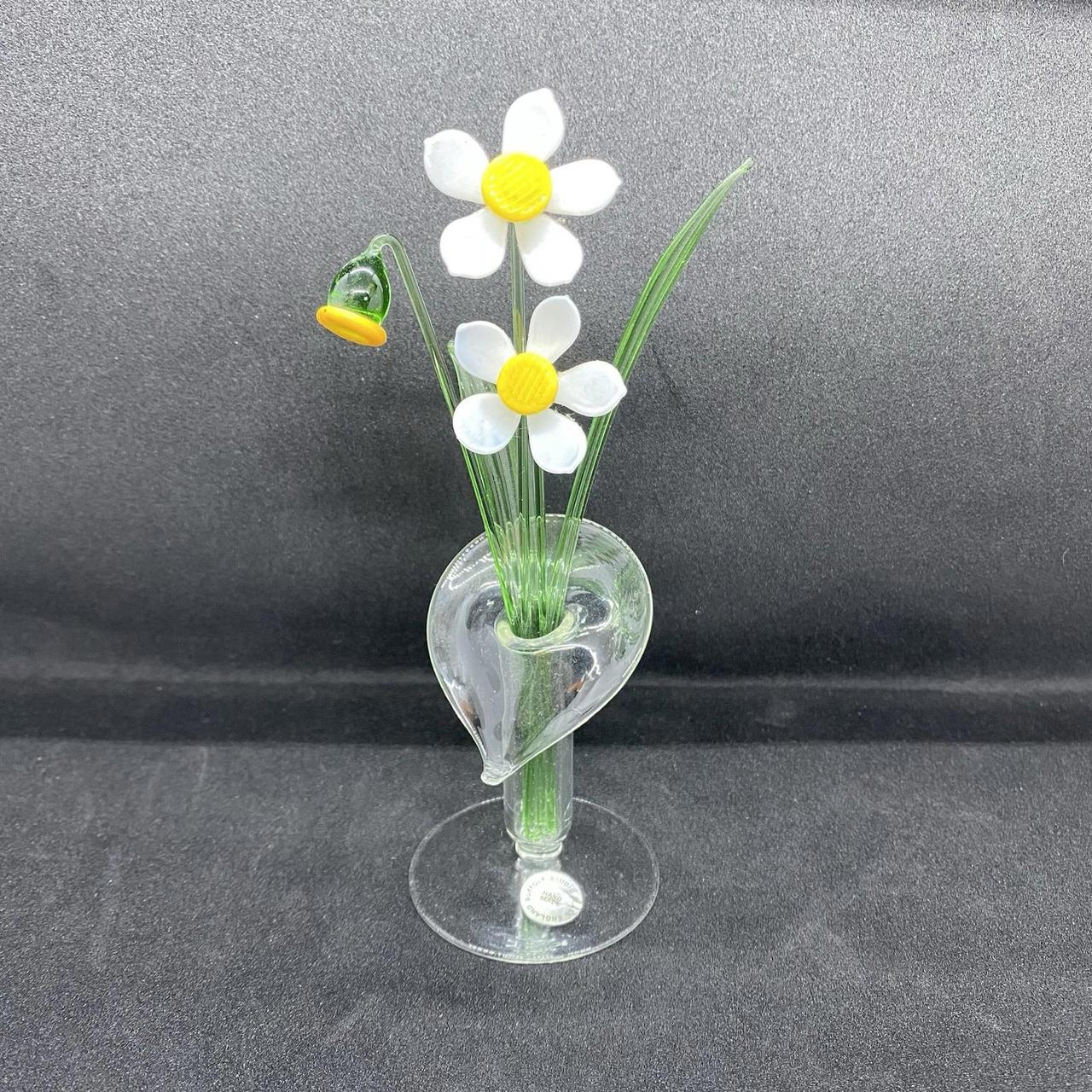 Miniature Hand Made Glass Vase With Glass Flowers &... | Depop