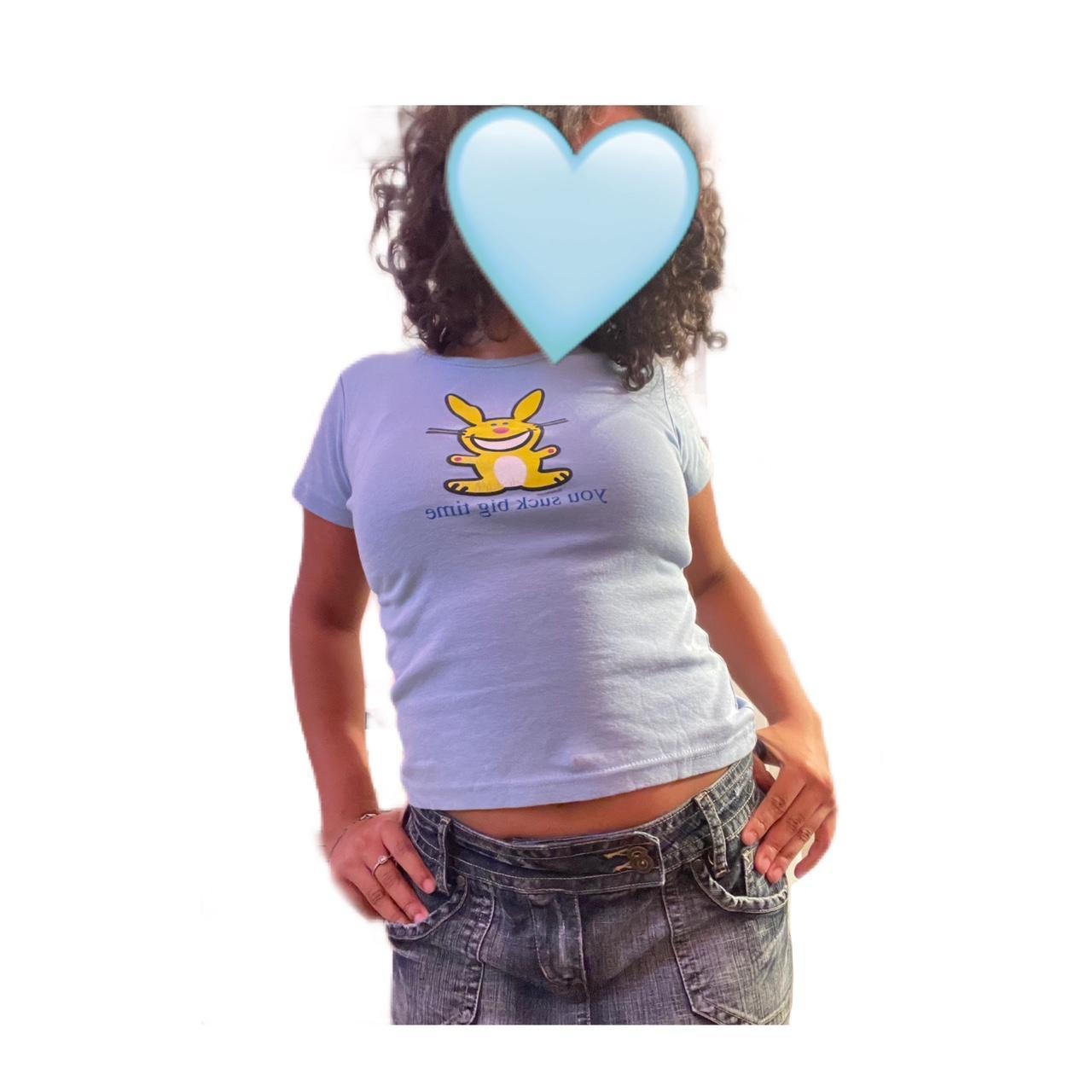 blue and yellow happy bunny shirt #childhood... - Depop