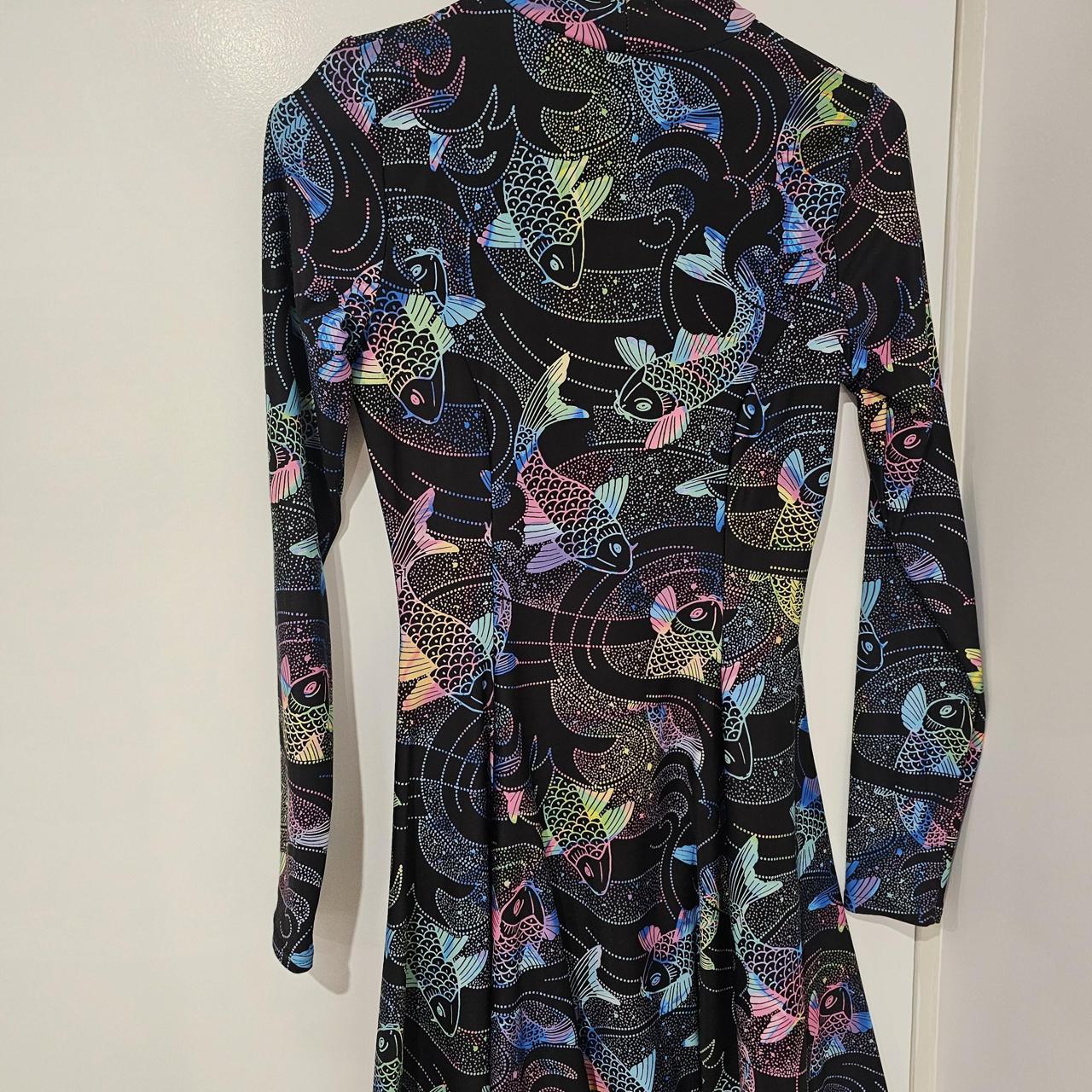 Black and multi-coloured koi fish print dress worn... | Depop