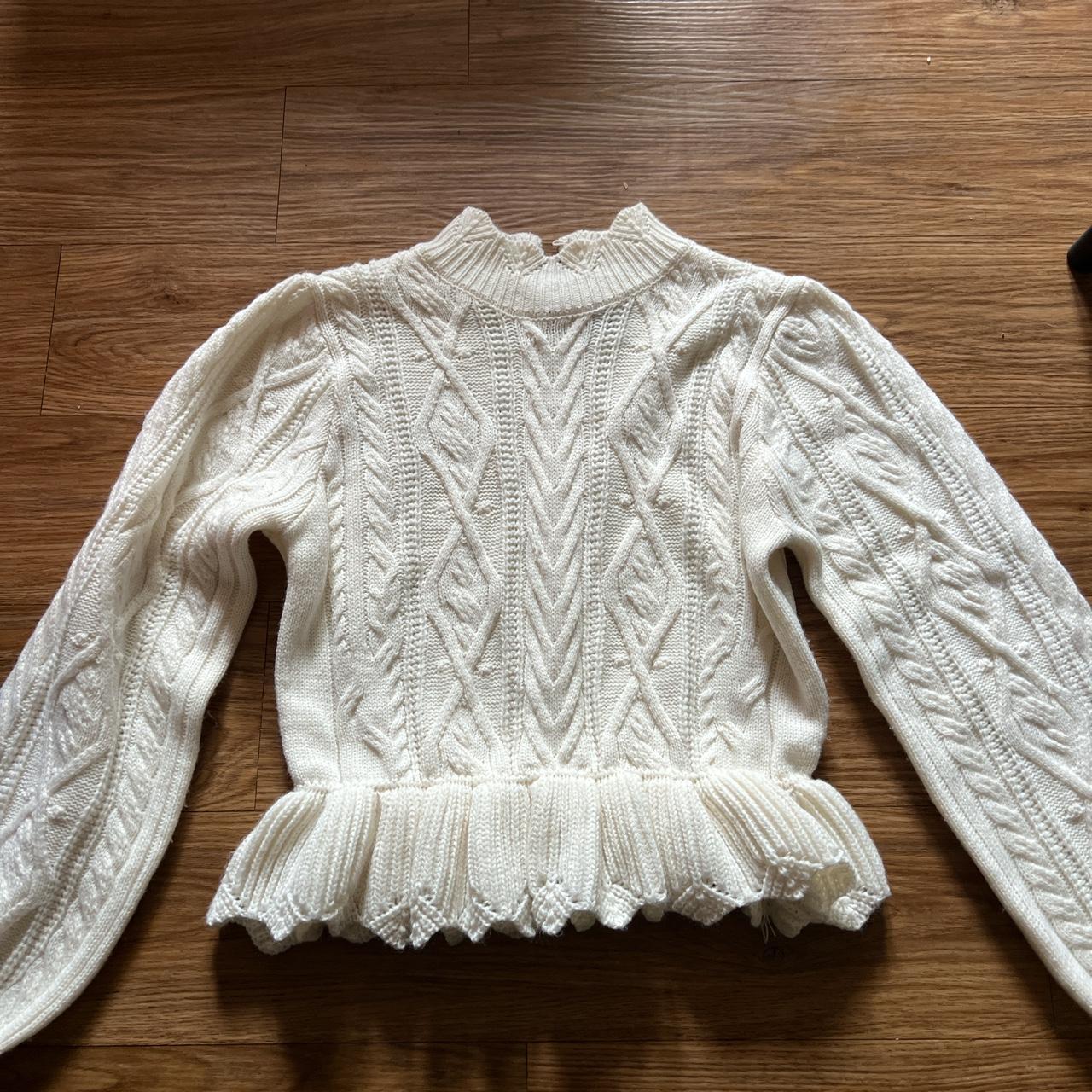 Super cute cottage core knitted white sweater Size... - Depop