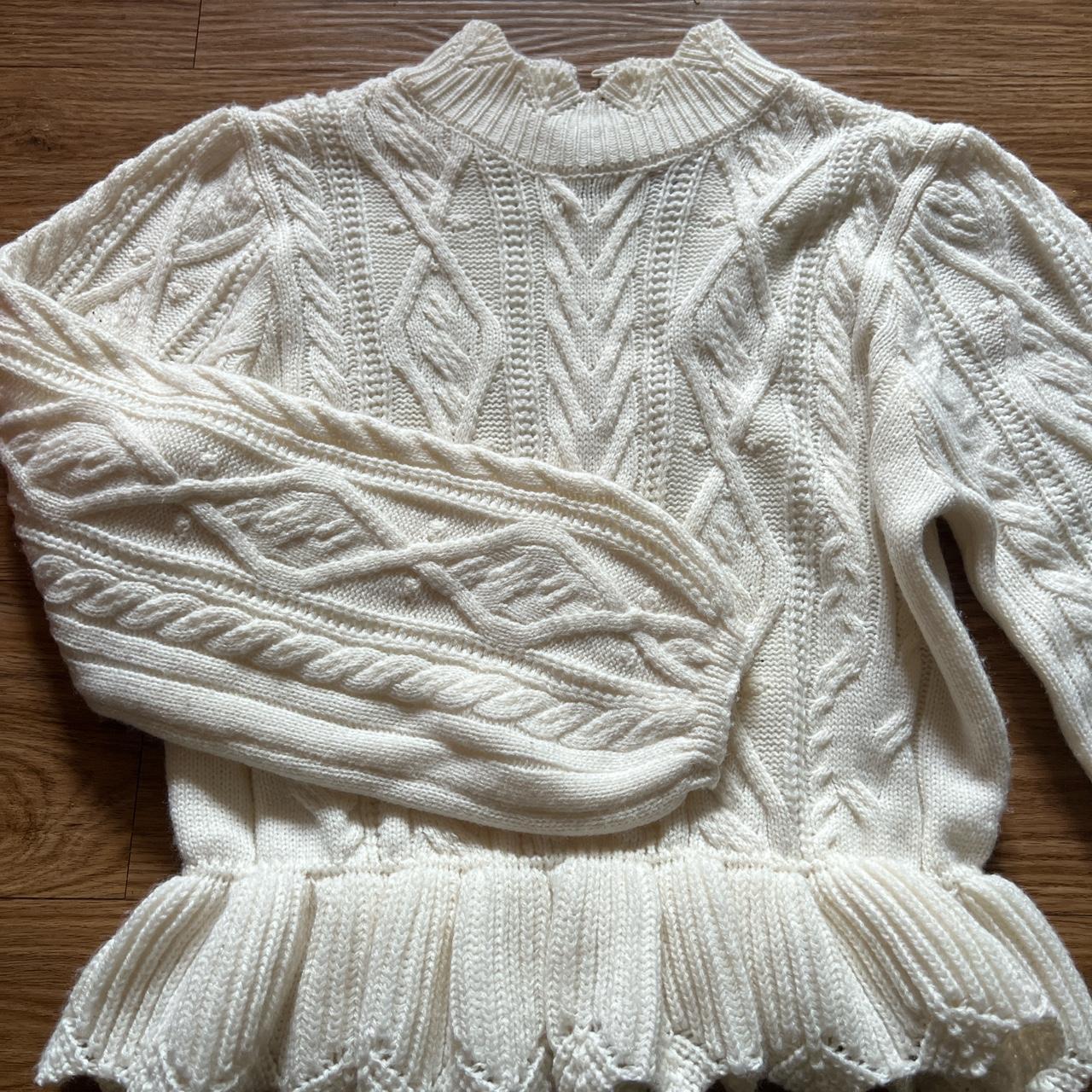 Super cute cottage core knitted white sweater Size... - Depop
