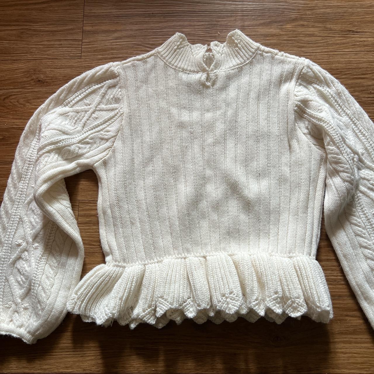 Super cute cottage core knitted white sweater Size... - Depop